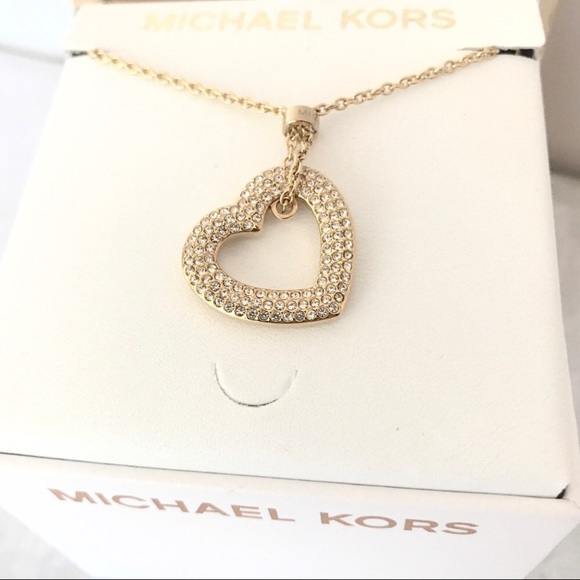 Michael Kors | Jewelry | Authentic Mk Gold Tone Pave Heart Pendant ...
